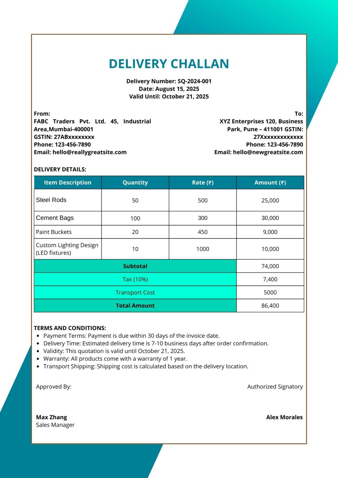 Delivery Challan Format Free ( PDF )