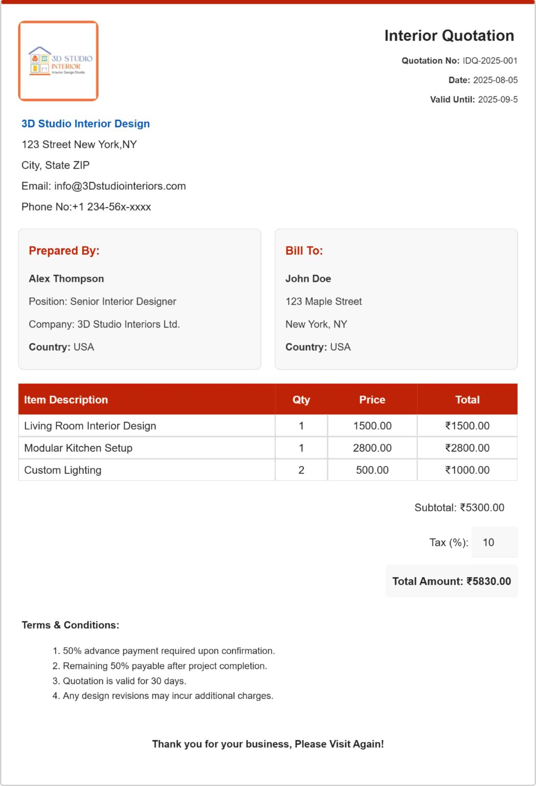 Interior Design Quotation Format ( PDF )