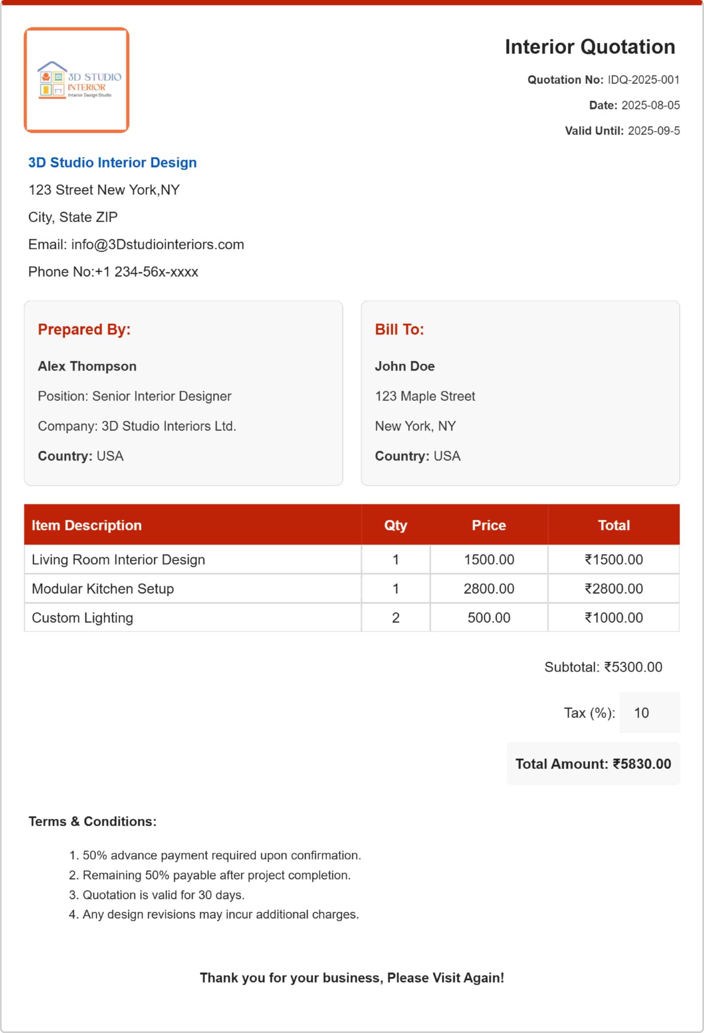 Interior Design Quotation Format ( PDF )