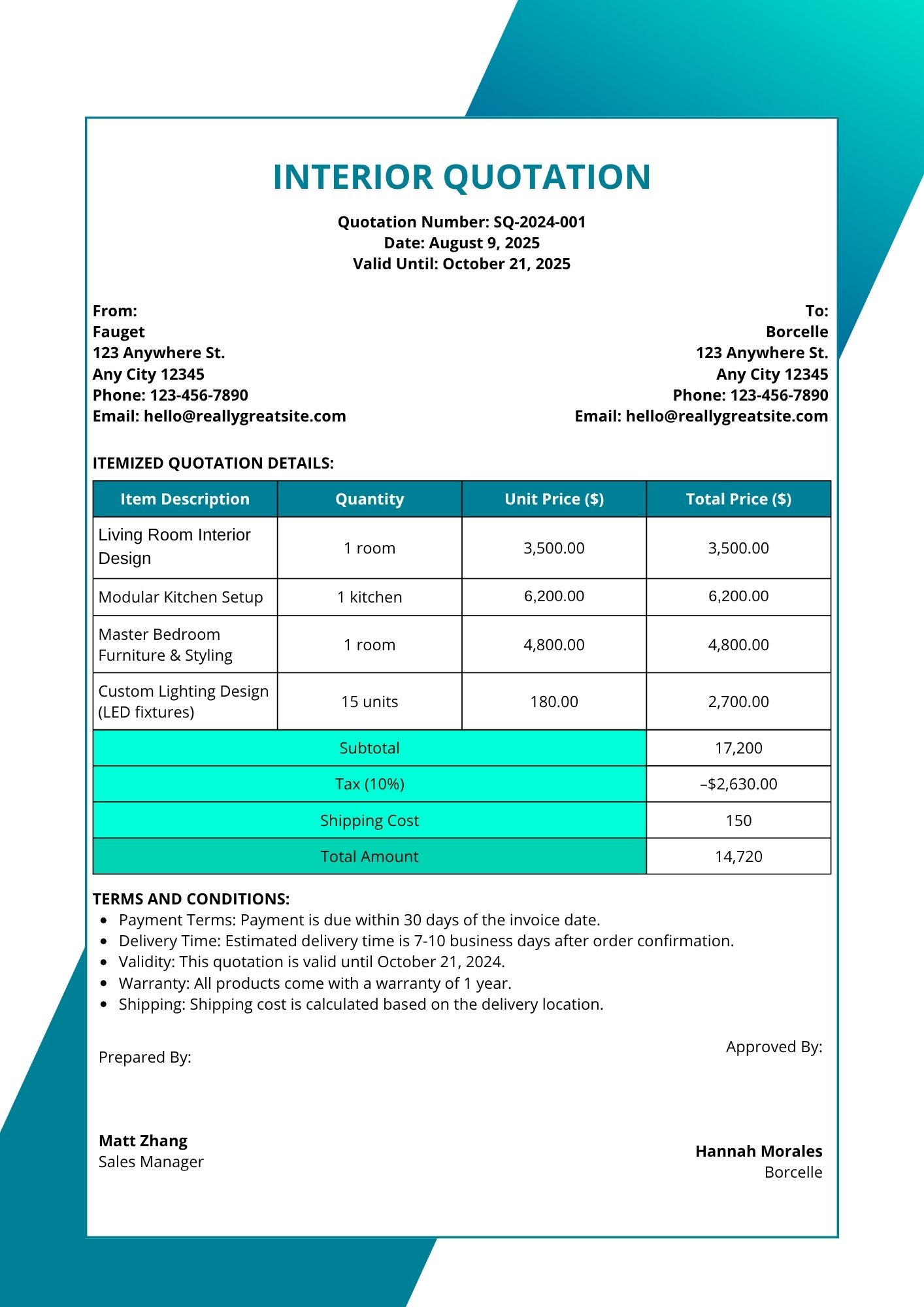 Interior Design Quotation Format ( PDF )