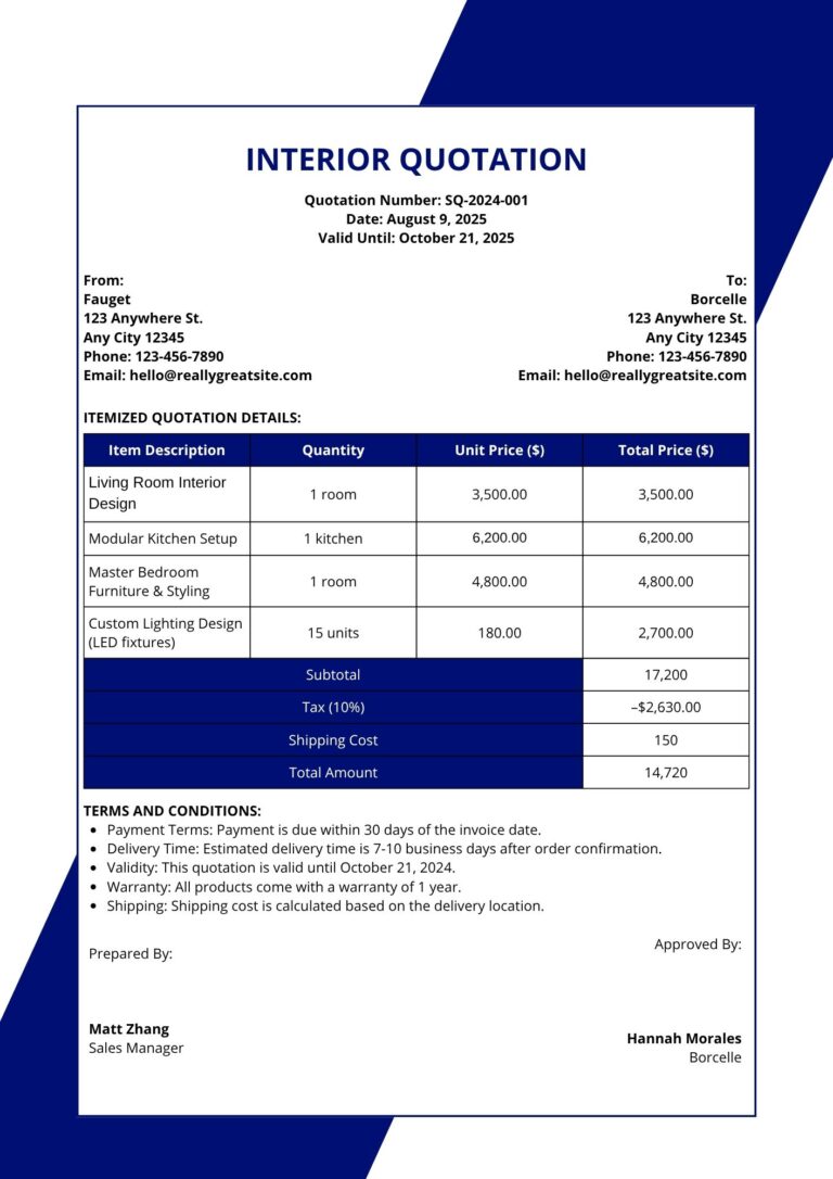 Interior Design Quotation Format ( PDF )