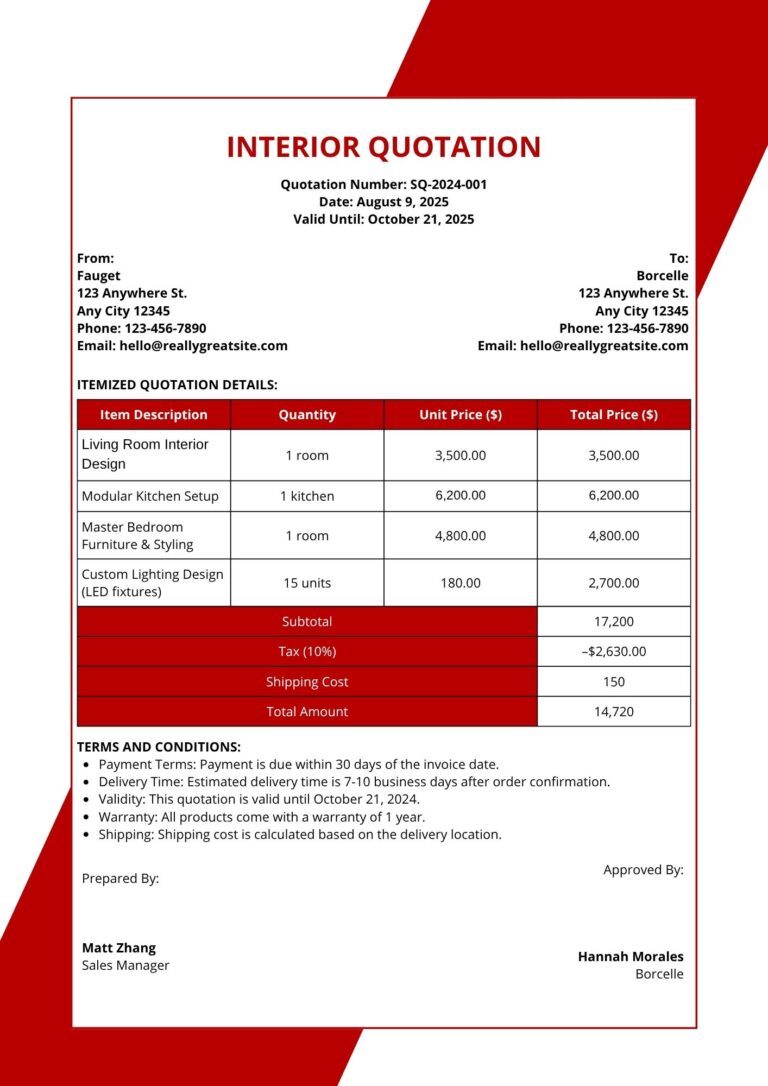 Interior Design Quotation Format ( PDF )