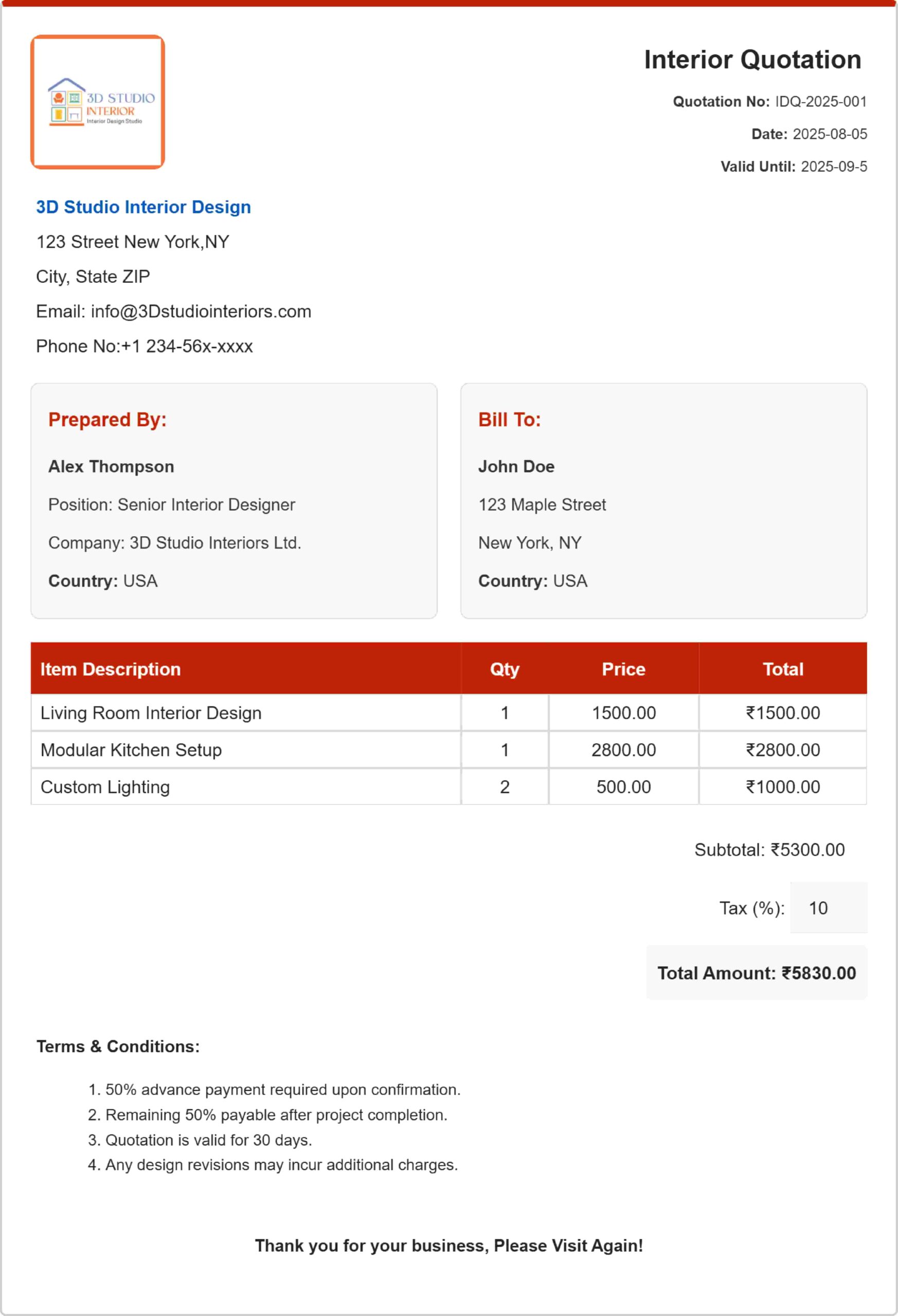 Interior Design Quotation Format ( PDF )